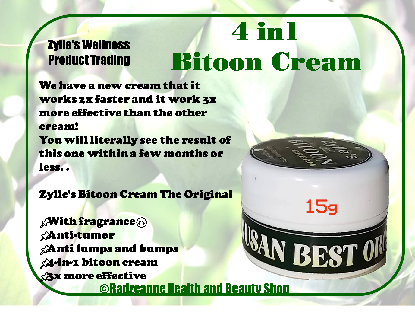 ZYLLE'S 4 in 1 PURE BITOON CREAM 15GRAMS | Lazada PH
