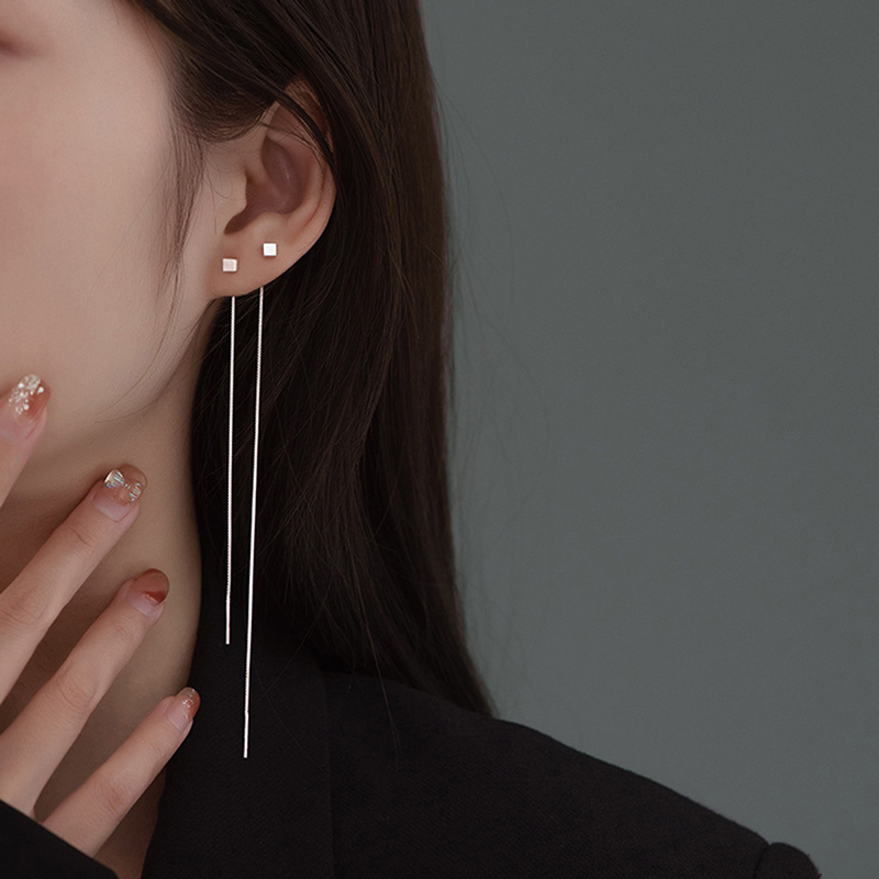 Simple Style Box Chain Tassel Drop Earrings For Women Long Dangle ...