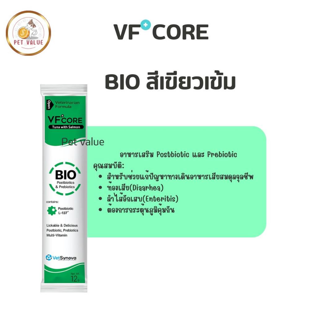 BIO สีเขียวเข้ม แก้ปัญหาทางเดินอาหาร VF CORE แบบซอง อาหารเสริมแมวรูปแบบ ...