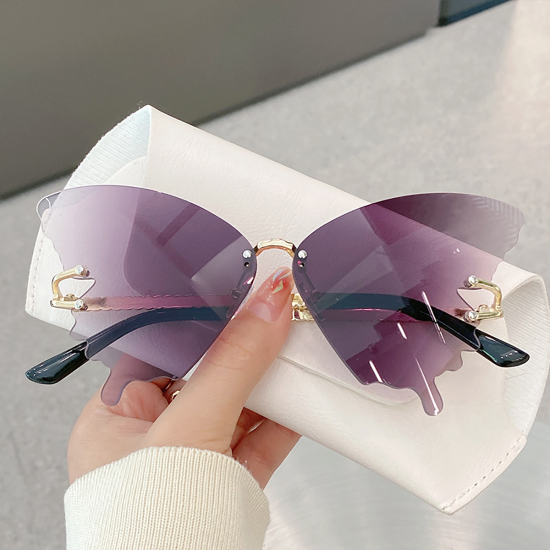 Vintage Gradient Color Rimless Butterfly Sunglasses For Women Trendy ...