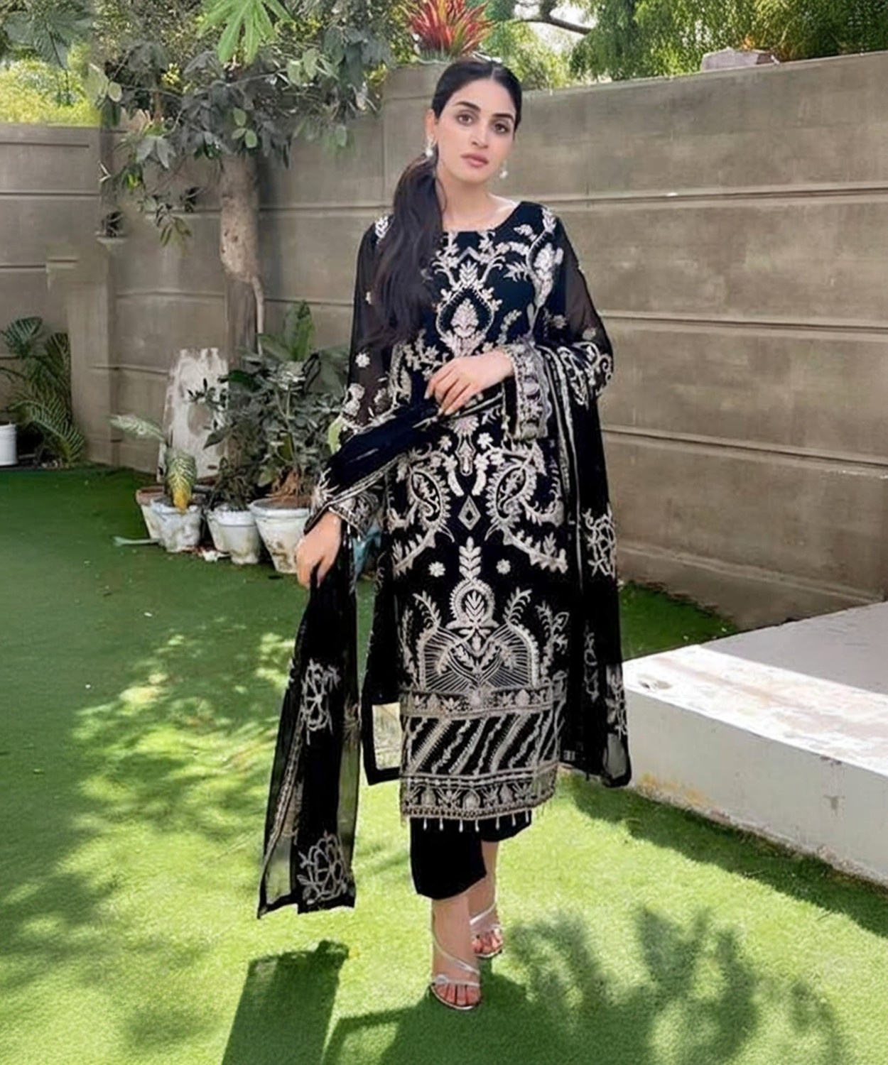 Fabdale Embroidered Georgette Salwar Suit Set with Dupatta | Casual ...