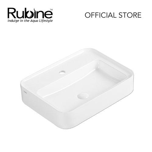 RUBINE QTRO 60M White Countertop Rectangular Ceramic Basin With Mixer ...