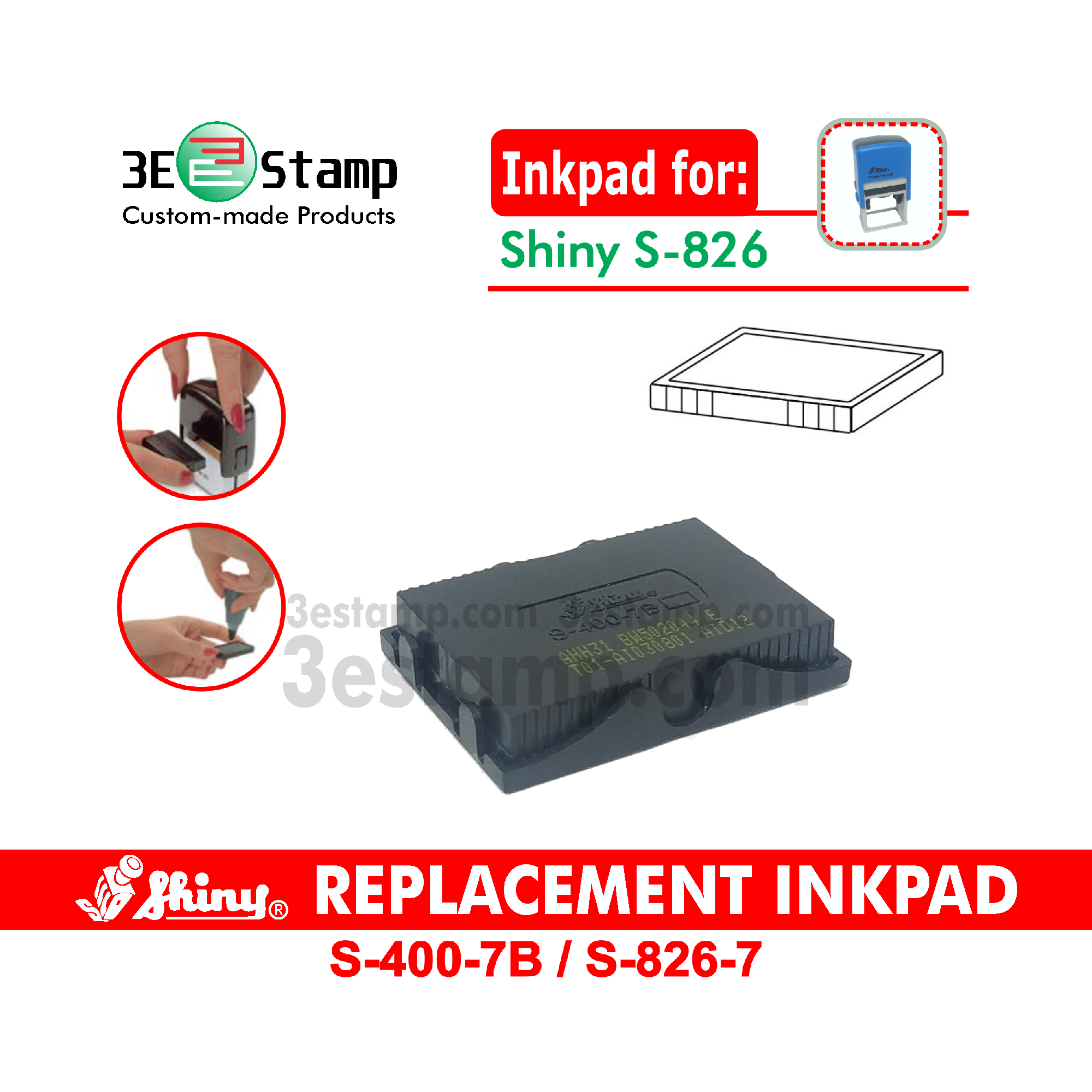 S-826-7 / S-400-7B Shiny Replacement Ink Pad for Shiny 826 / S826 / S ...