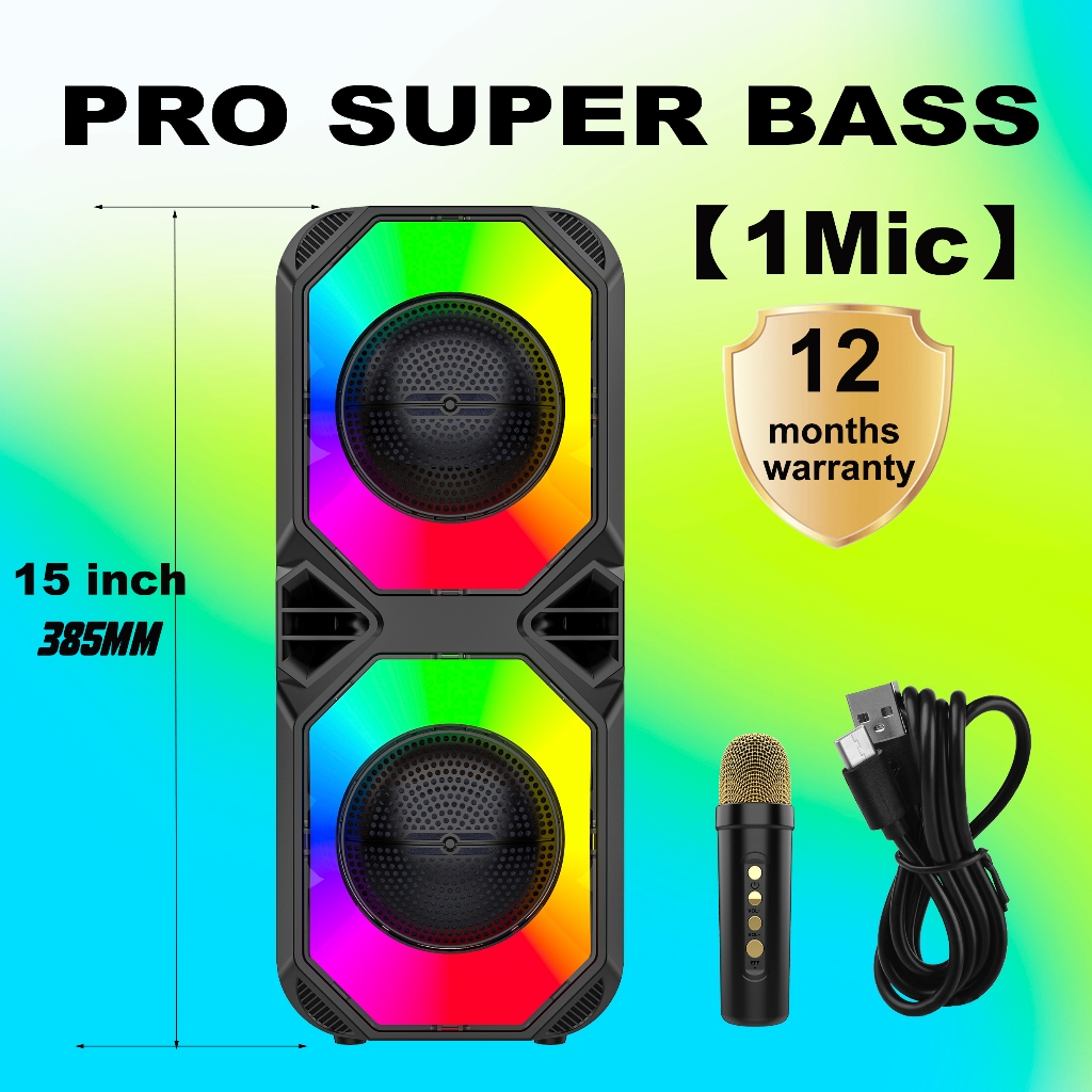 【PRO PLUS BASS】Karaoke Bluetooth Speaker With Wireless Mic Big Size ...