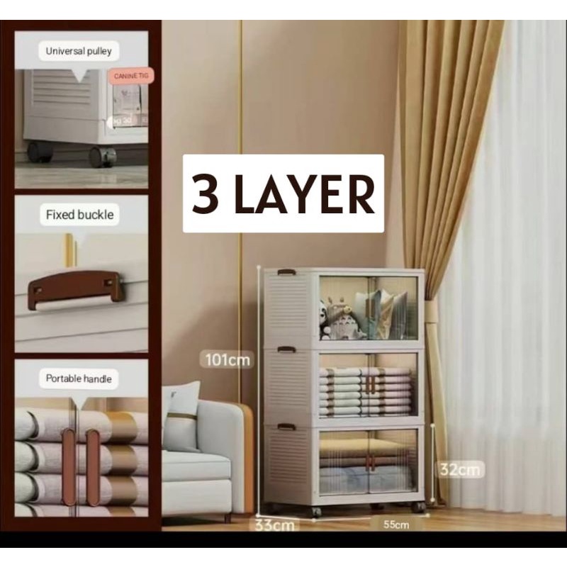 2/3/4/5 Layers Foldable Storage Cabinet 2 Door Multipurpose Storage ...