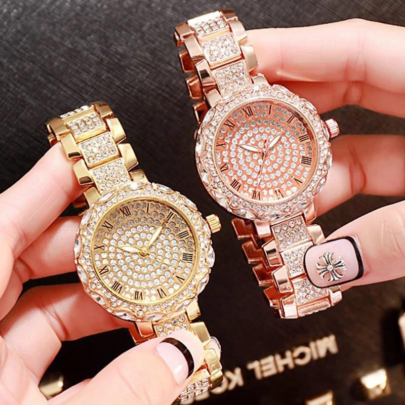 Women's Watch Full Diamond Top Luxury Brand Quartz Steel Watches For ...