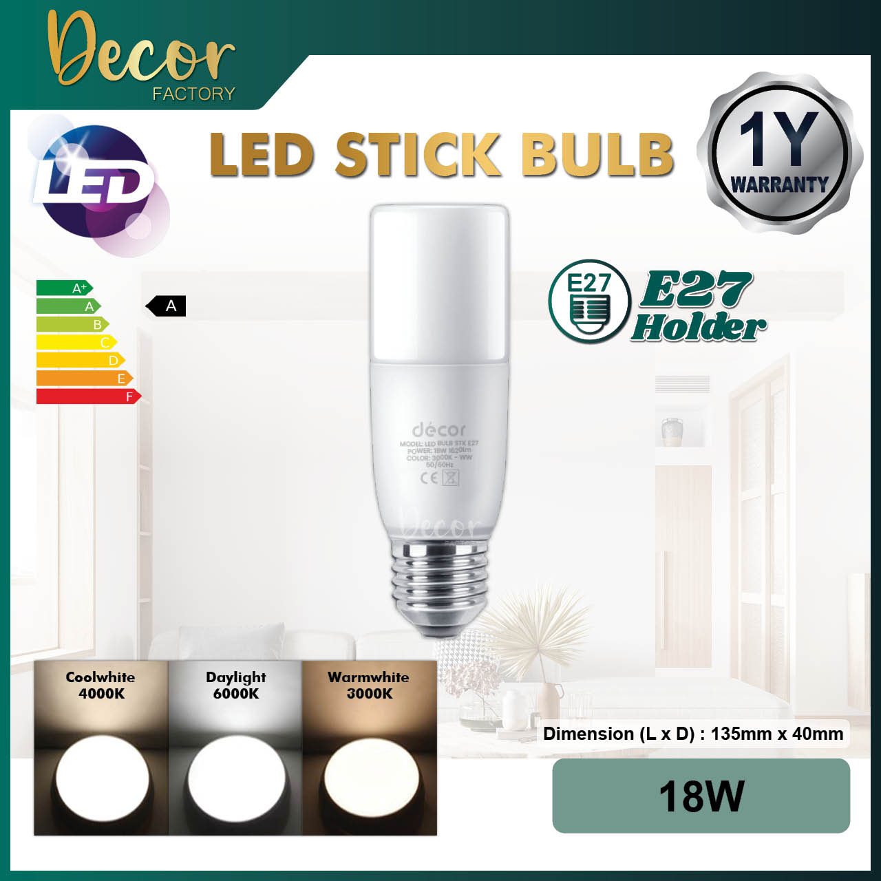 HIGH QUALITY LED Stick Bulb E27 12W 18W Light Bulb Daylight / Coolwhite ...