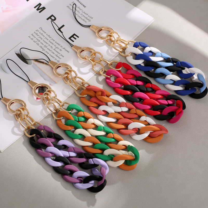 Fashion Colorful Metal Acrylic Beaded Mobile Phone Chain For Women ...