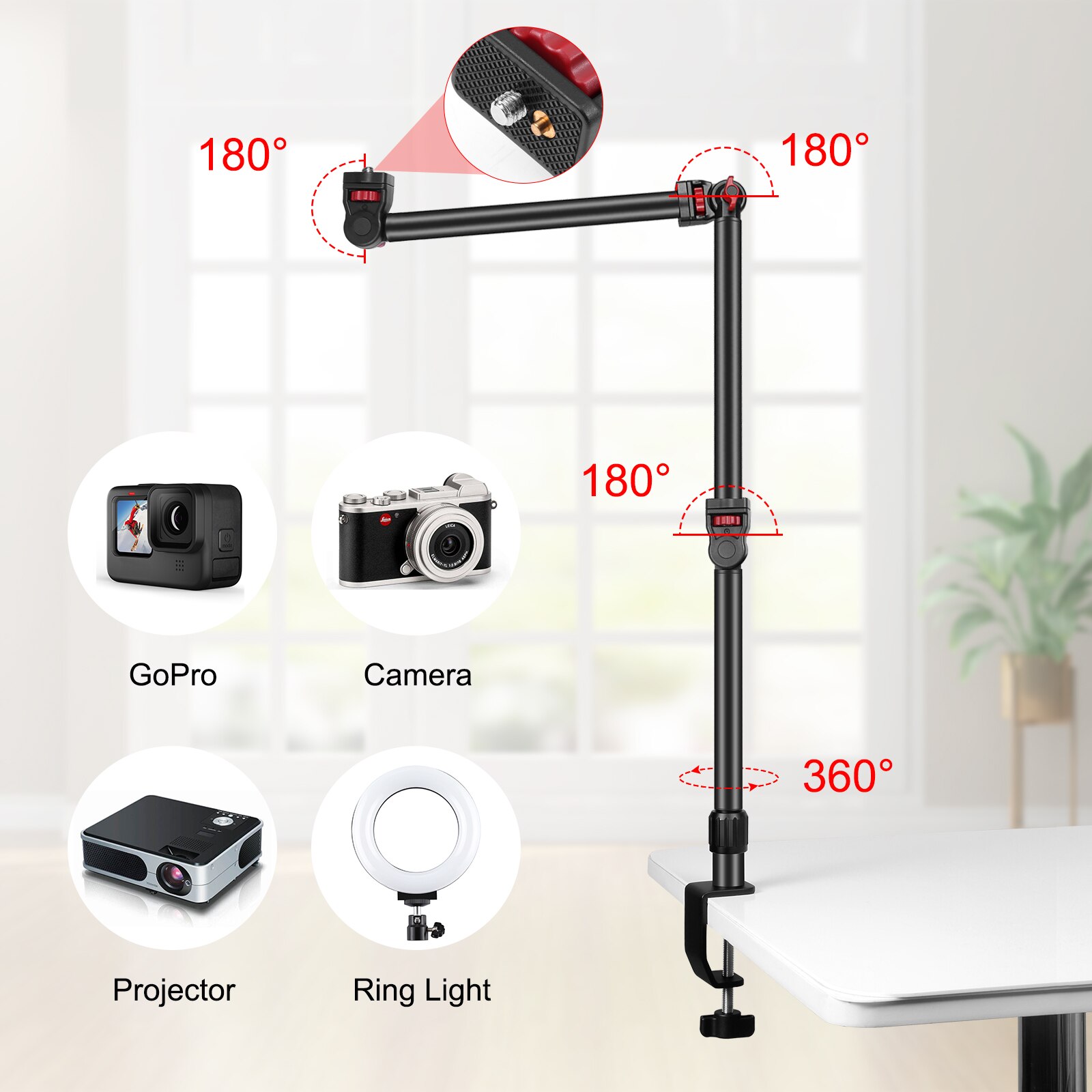PULUZ Camera Desk Stand Auxiliary Holding Arm Flexible Overhead Webcam ...