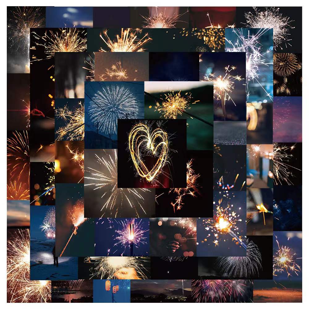 xs561-50pcs Beautiful fireworks at night graffiti waterproof sticker ...