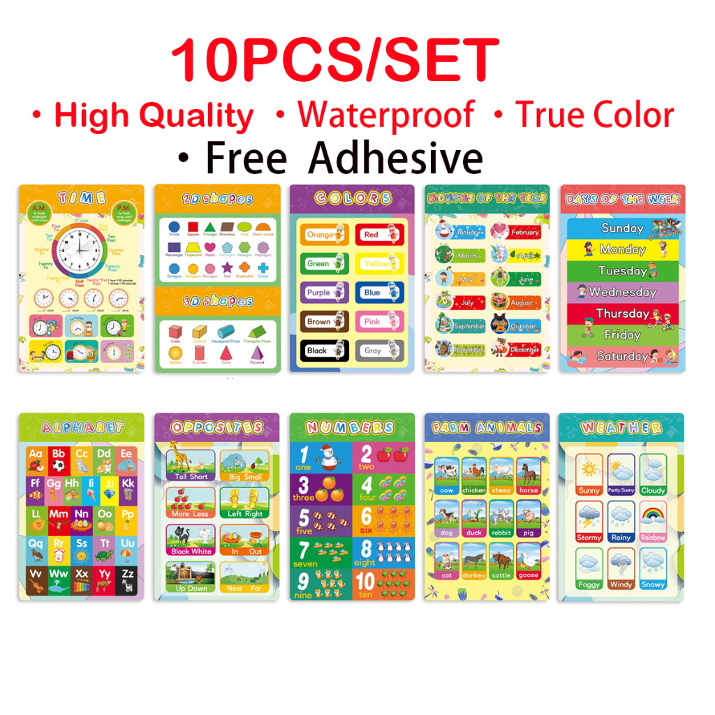 10 Pcs Chart For Kid Educational Wall English Alphabet Numbers Chart ...