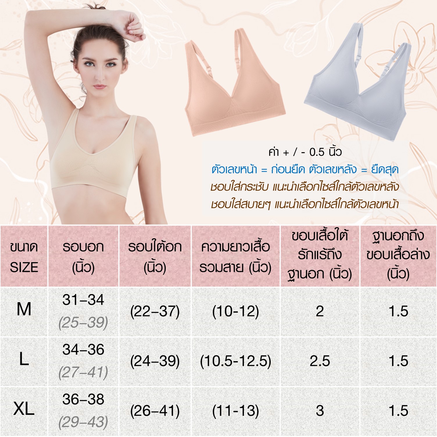 Cherilon Slim Wireless Bra เสื้อชั้นใน เชอรีล่อน บราไร้โครง ไม่กดทับ ผ้านุ่ม ทรงสวย ใส่สบาย มี ...
