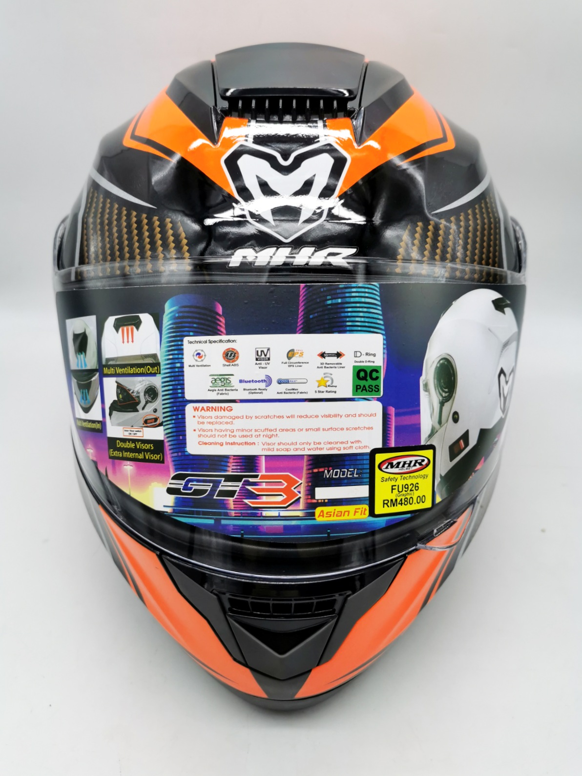MHR Racing Full Face Fluorescence Orange Double Visor Helmet Flip Up ...