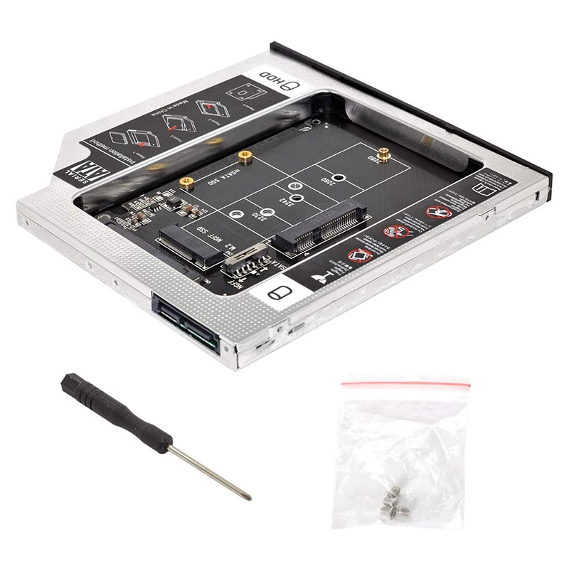 MSATA NGFF B/M-Key SSD to Slimline SATA 13Pin Caddy Case for 9.5mm ...