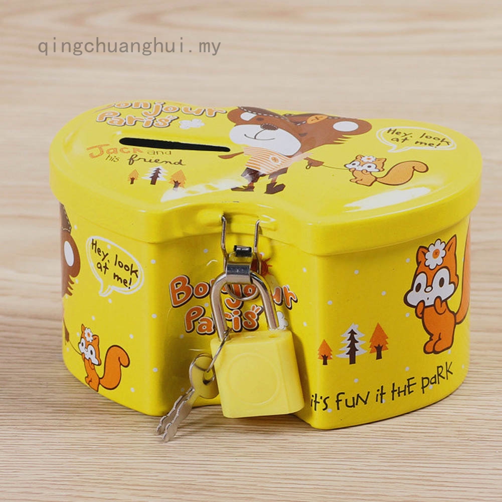 Cute Steel Tin Money Box With Lock and Key Gift Coin Box For Kids ...