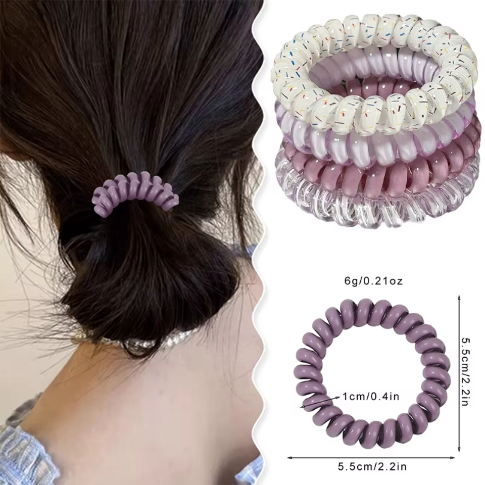 4pcs Women's Spiral Hair Ties Telephone Wire Cord Girl Hair Ring ...