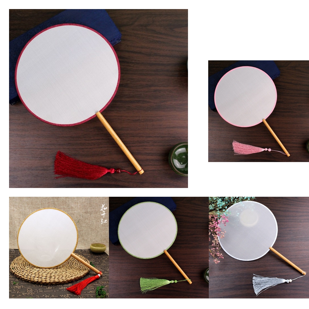 【4d93b78f】Traditional Blank Chinese Round Fan with Wooden Handle ...