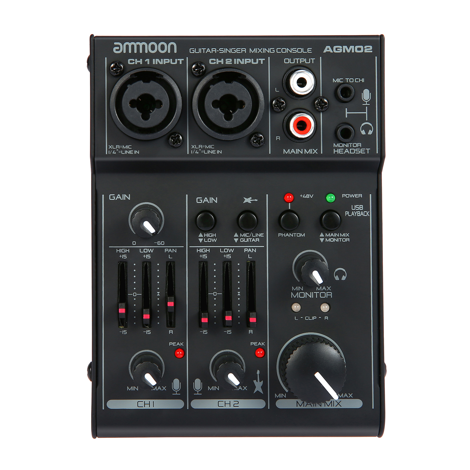 Ammoon AGM02 Mini 2-Channel การ์ดเสียงคอนโซลผสมเครื่องผสมเสียงดิจิทัล2 ...