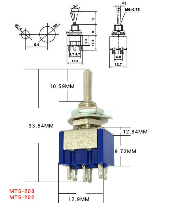 【TopazTrove】5pcs Miniature Toggle Switch Double Throw ON-OFF-ON /ON-ON ...