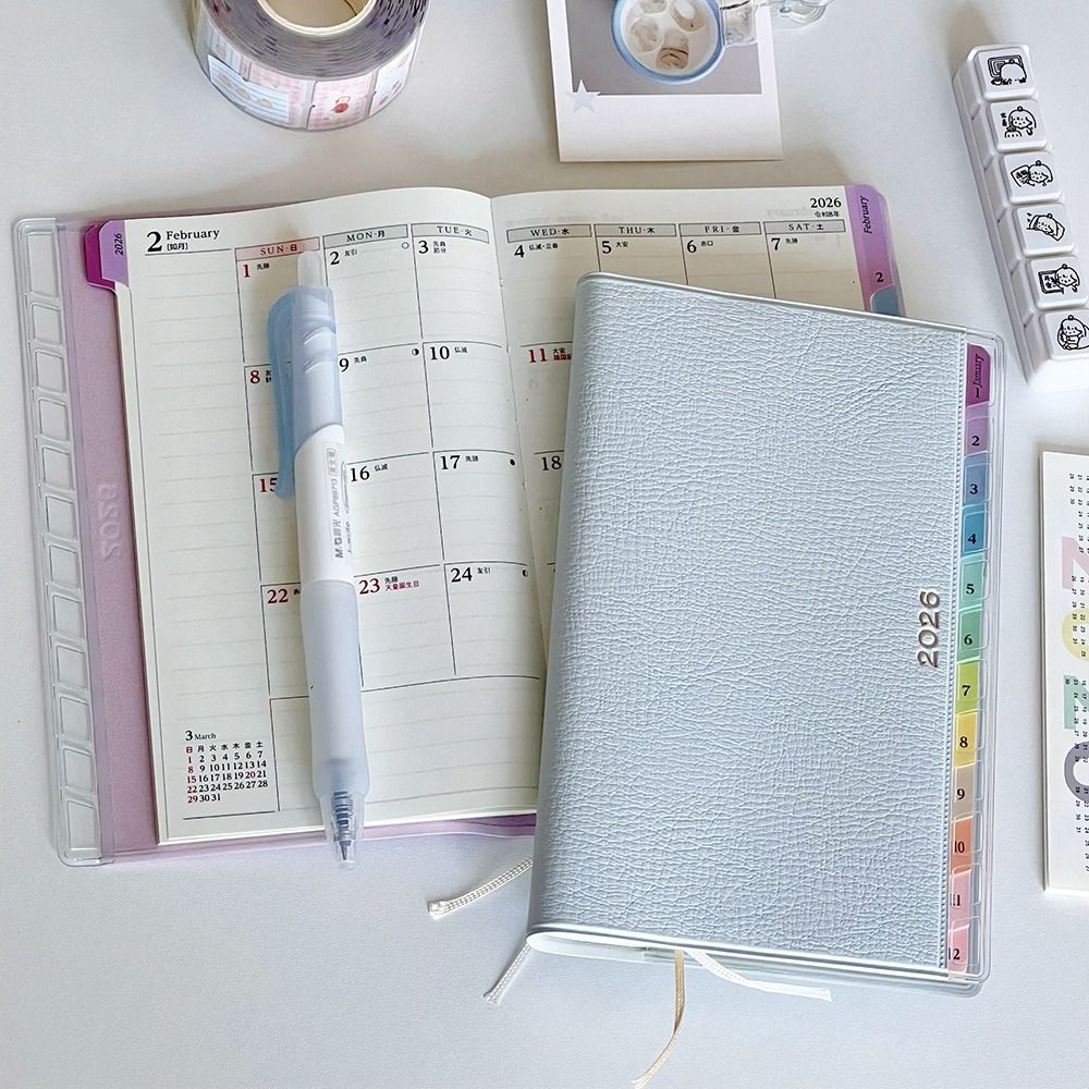 New 220 Pages 2026 Planner PU Leather Colorful Index Agenda Book DIY ...