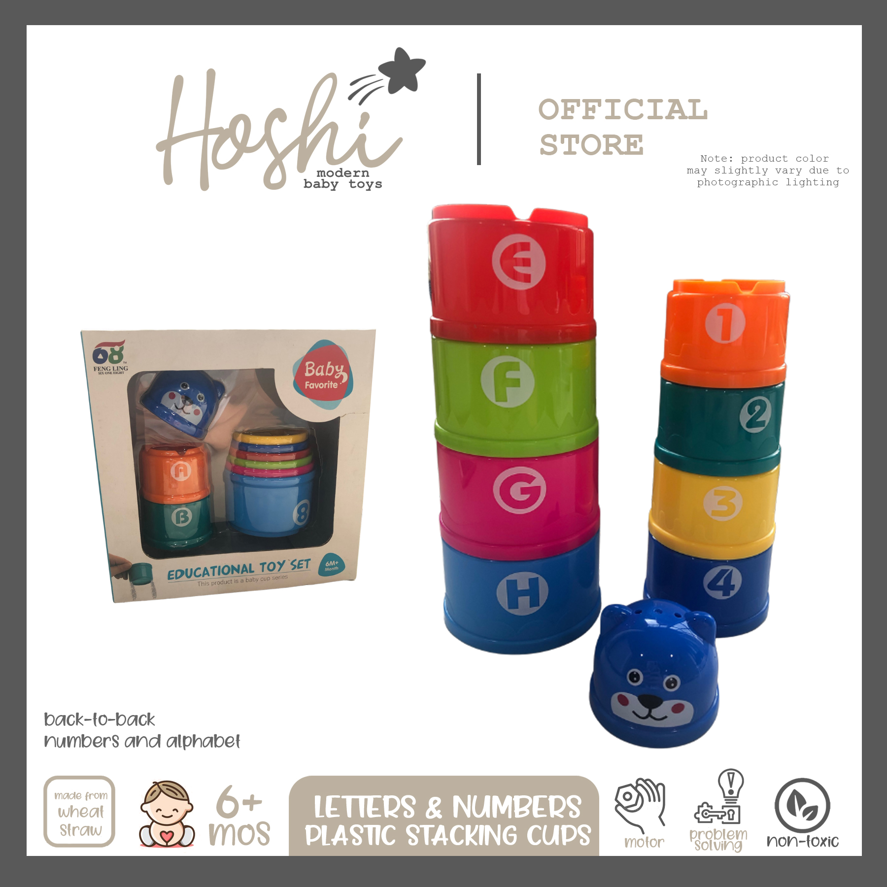 Hoshi Baby Letters & Numbers Plastic Stacking Cups, Educational Toy for Toddlers Babes, 6Mos ...