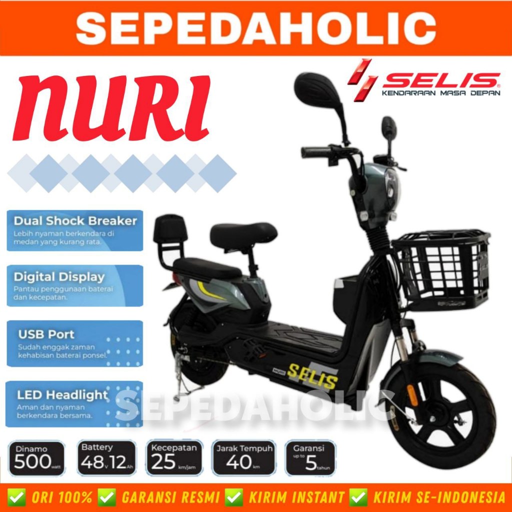 Sepeda Listrik SELIS NURI 500 Watt 12 AH Electric E Bike | Lazada Indonesia