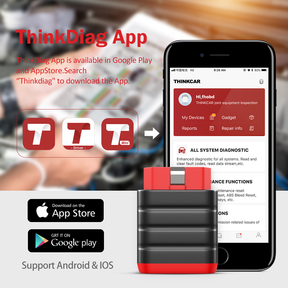 Thinkcar ThinkDiag Mini OBD2 Bluetooth Scanner Code Reader Car All ...