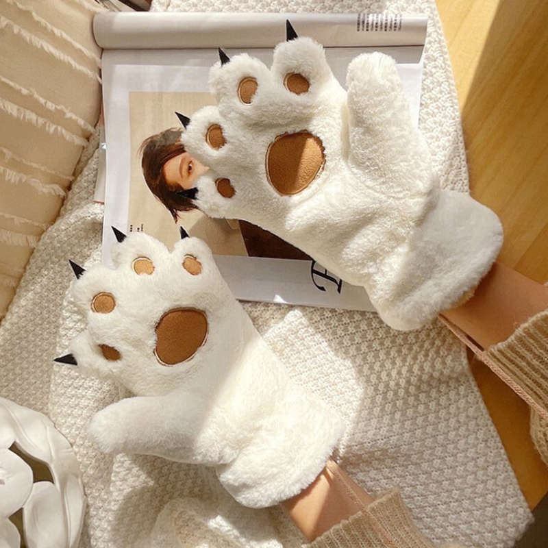 1 Pair Winter Women Bear Palm Paw Plush Gloves Lovers Plushclaw Glove ...