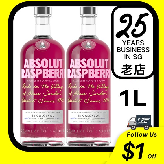 1L Absolut Raspberri Vodka 1 Liter Twin Bottles w/o Gift Box | Lazada ...
