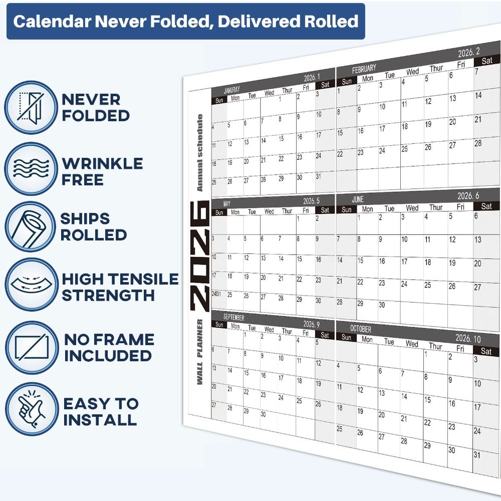 Durable 42x100cm 2026 English Calendar Creative Colorful 12 Month ...