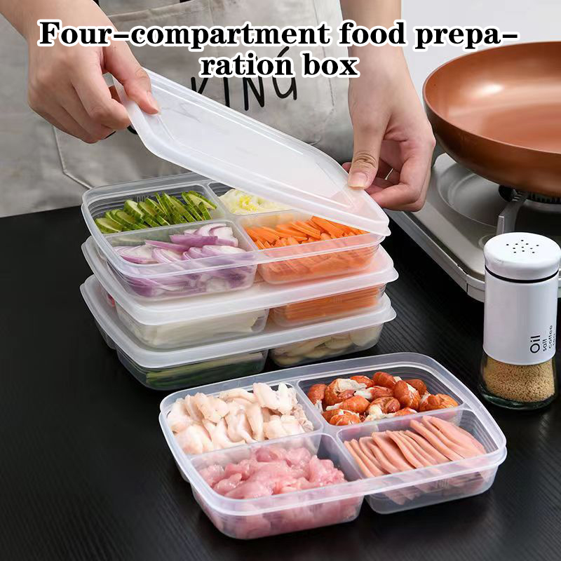 4 Grids Food Fruit Storage Box Portable Compartment Refrigerator ...