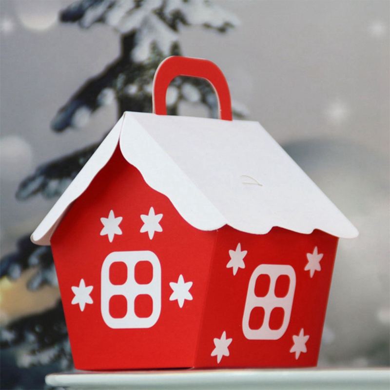 50Pcs Holiday Gift Candy Box Christmas House Candy Box Red Small House ...