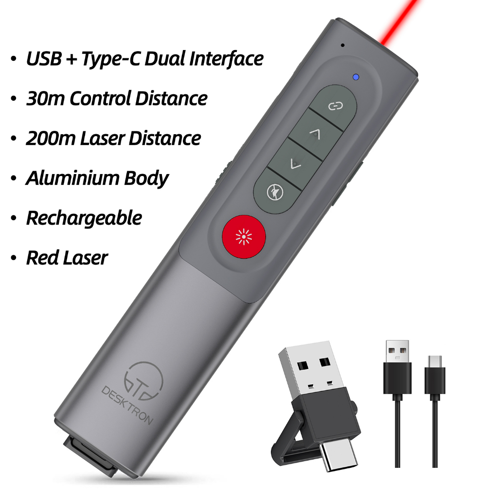 DESKTRON Presenter Pointer PPT Laser Pointer Rechargeable 2.4GHz Remote ...