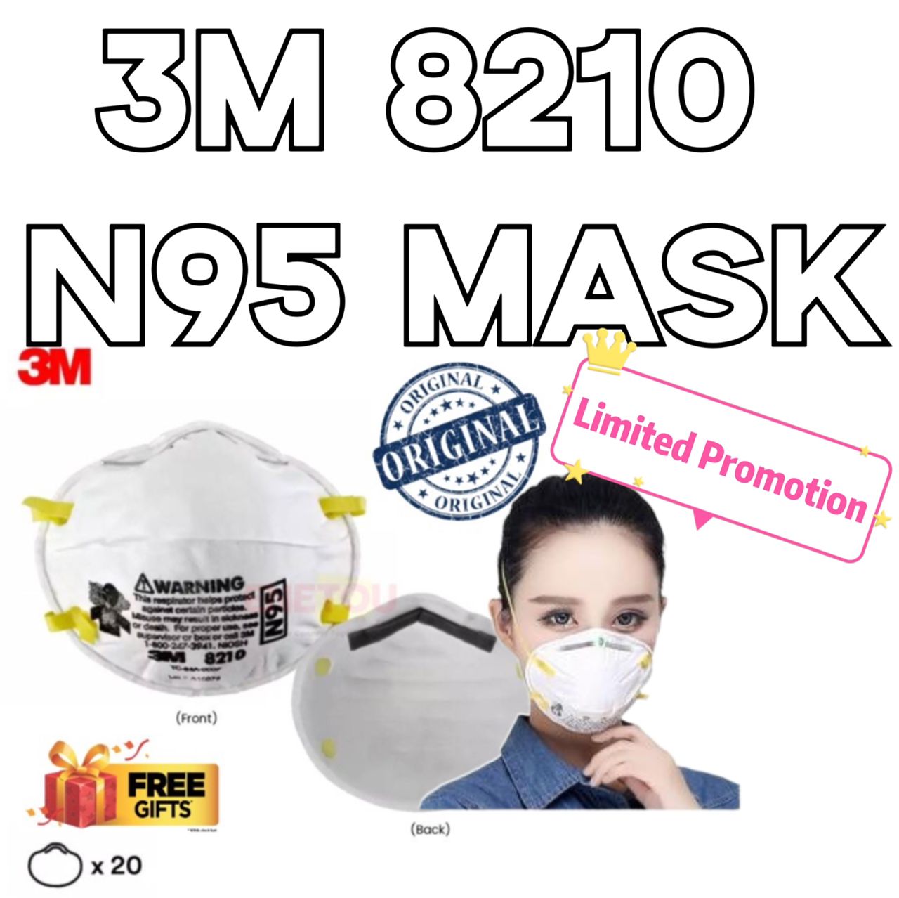 [Ready stock]3M 8210 N95 PARTICULATE RESPIRATOR (1box=20pcs) | Lazada