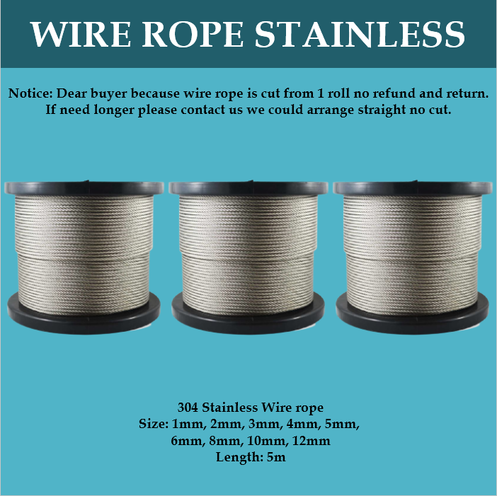 Mago Lifting Machinery III 5 Meters 1mm-12mm Dia 304 Stainless Steel Wire Rope Cable Clip Silver ...