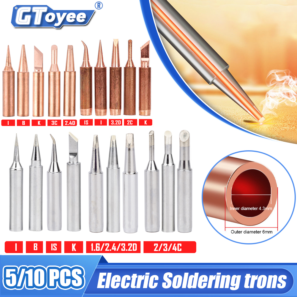 5/10pcs Electric Soldering Non-Magnetic Pure Copper Soldering Tip Tool ...