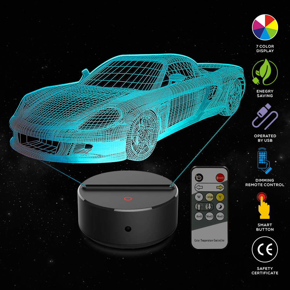 【Good-Love Store】Sports car 3D LED Night Lamp 7 Colors USB Hologram ...