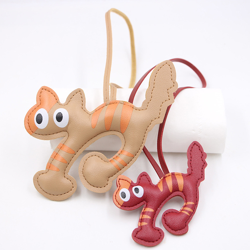 1PC Cartoon Cat PU Leather Pendant Car Key Chain Cute Bag Accessories ...