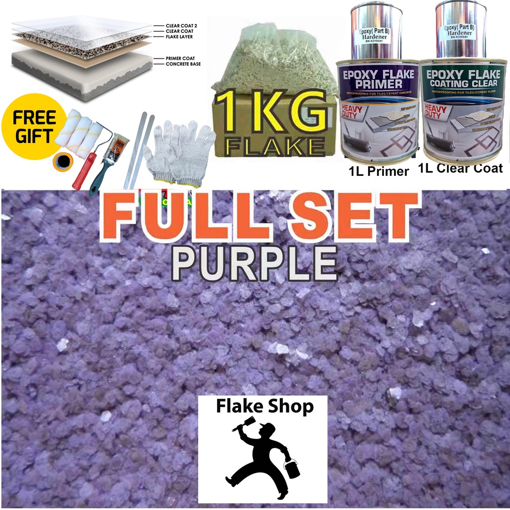 FULL SET Flake Coating Epoxy Toilet Tile Floor Waterproof ( FREE Tools ...