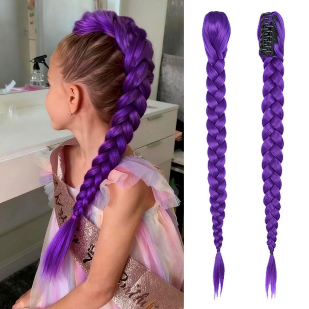 Huntrix Hunters Synthetic Braided Purple Hair Ponytail 28inch Clip in ...