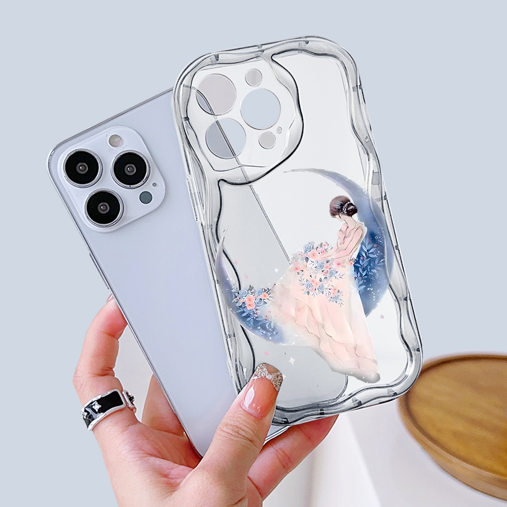 YYDS for OPPO A53 2020 A33 2020 Back Cover Moon Girl Case Cream Texture Wavy Edge Soft Silicone ...