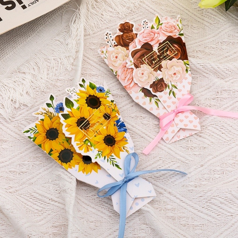 Best Wishes 3D Flower Bouquet Greeting Card Sunflower/Rose/Carnation ...