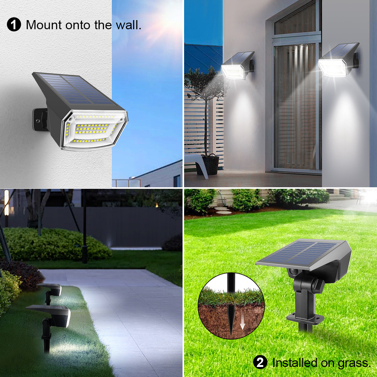 59LEDs Solar Spotlights Outdoor Holiday Waterproof Floor Mounted Lawn ...