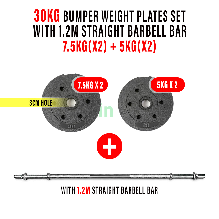 SellinCost Barbell Set 30kg Dumbell Set Weight Bumper Plate 7.5kg x 2 ...