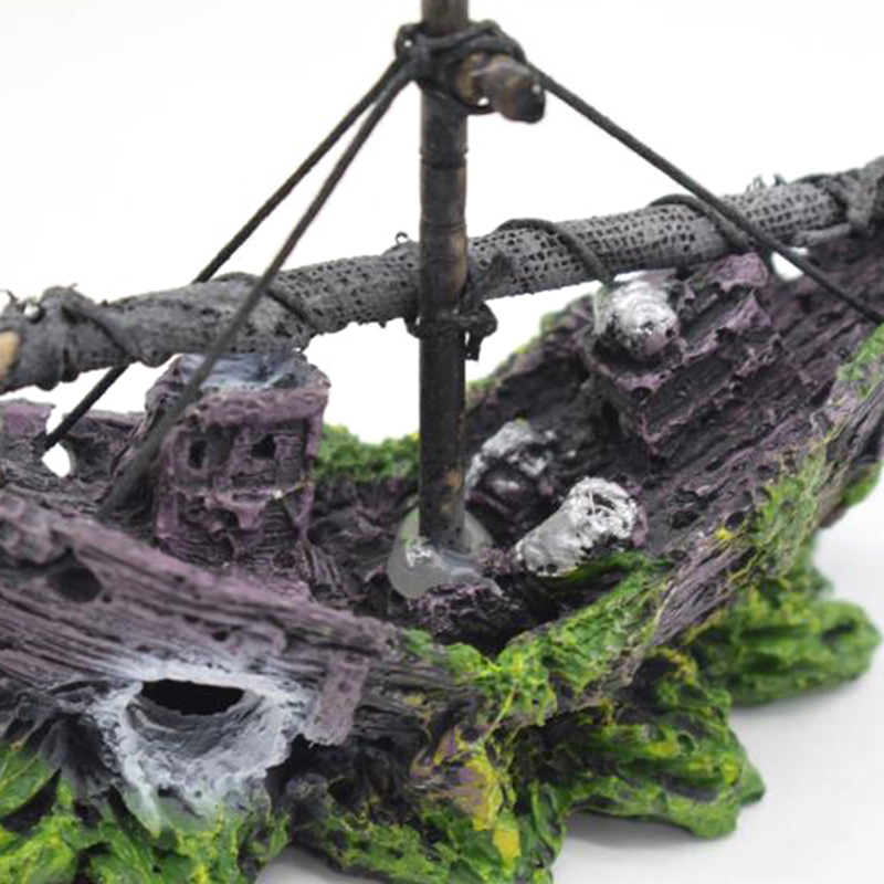 Aquarium Ornament Wreck Sunk Ship Sailing Boat Destroyer Fish Tank Cave ...