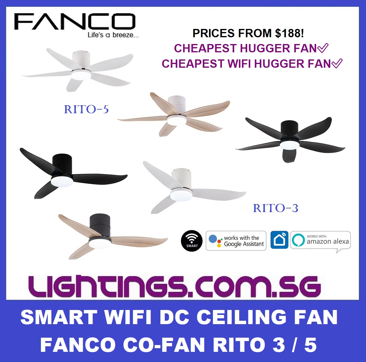 FANCO RITO 3/5 - SMART WIFI DC CEILING FAN | Lazada Singapore