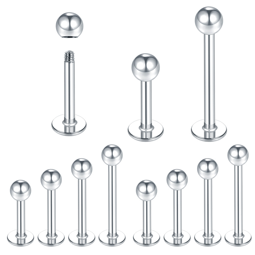External thread stainless steel perforated lip stud ball personality ...