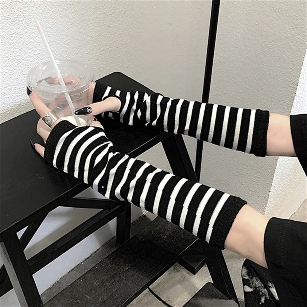Women Girls Soft Fingerless Long Glove Arm Cover Long Sleeve Knitted ...