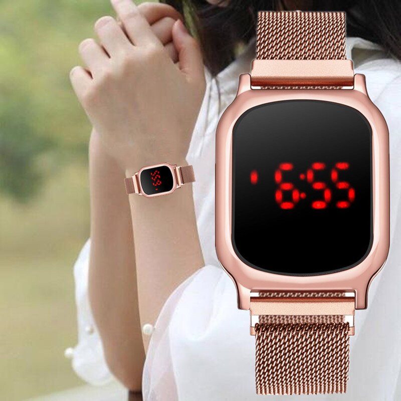Luxury LED Digital Touch Screen Magnet Watches For Women Rose Gold ...