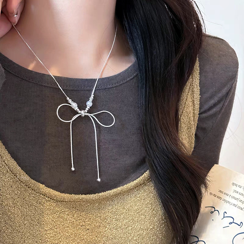 Simple Bowknot Saturn Drawstring Long Necklace Fashion Trendy Sweater ...